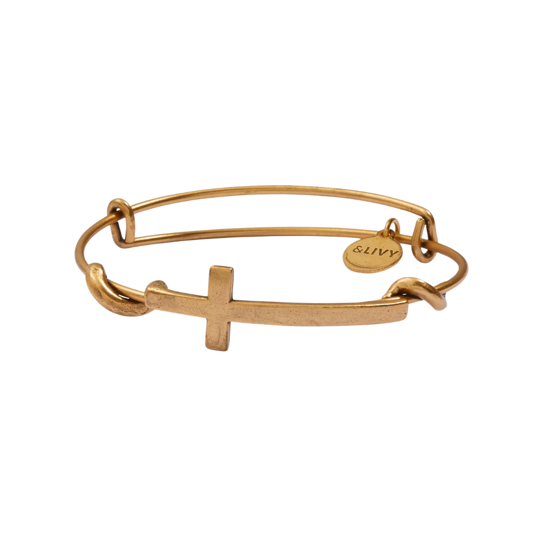 Symbol Wrap Expandable Bangle - Cross Gold | &Livy | The Penguin Gallery