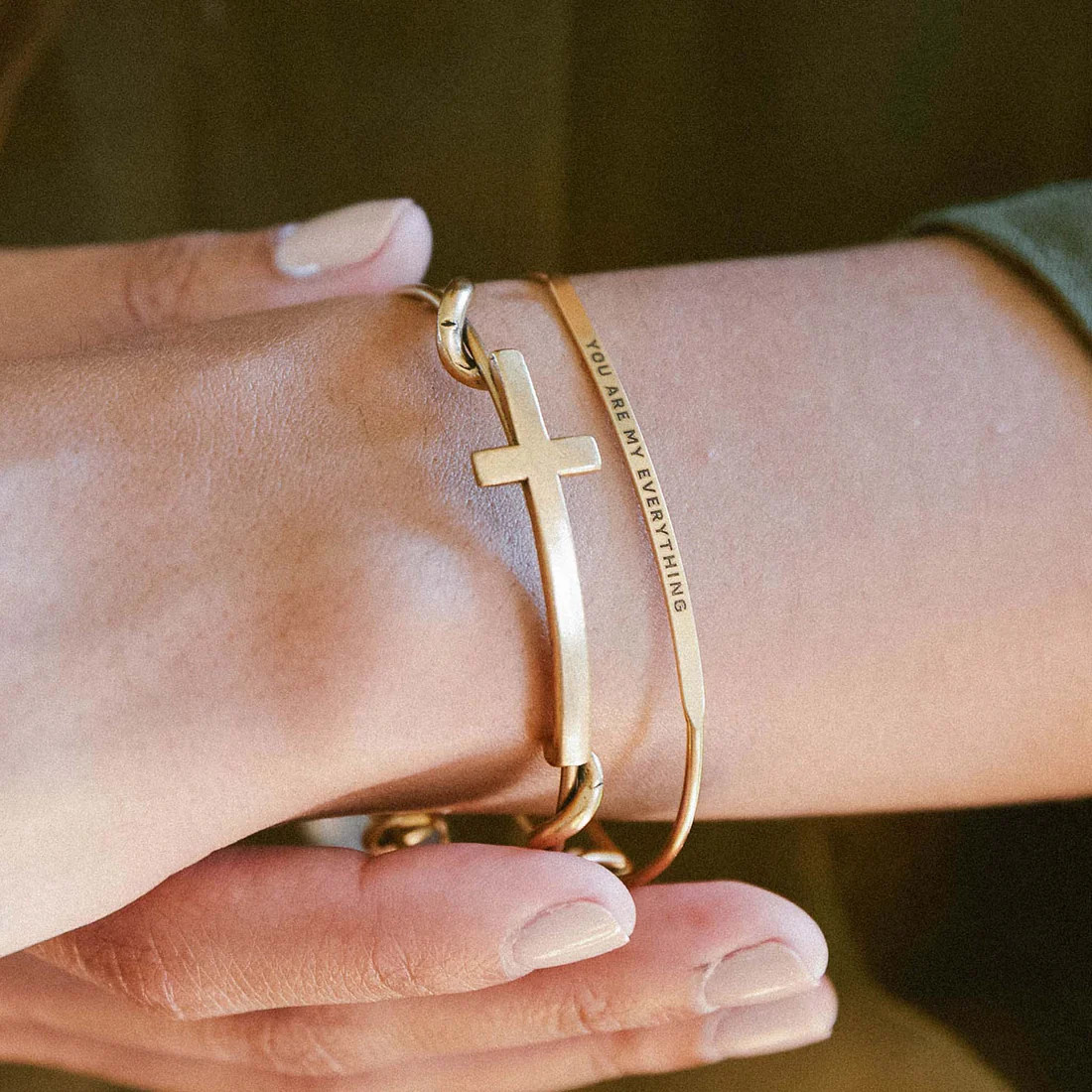Symbol Wrap Expandable Bangle - Cross Gold | &Livy | The Penguin Gallery
