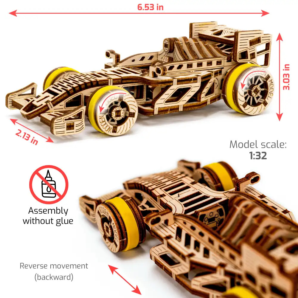3D Wooden Car Puzzle – Bolid | Wooden.City | The Penguin Gallery