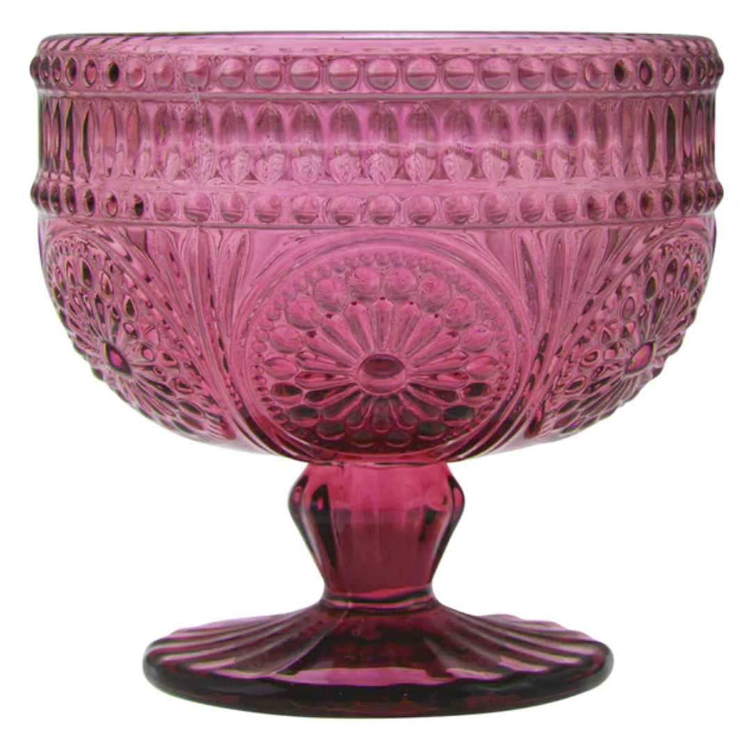 Plum Medallion Stemmed Glass Bowl| Karma | The Penguin Gallery