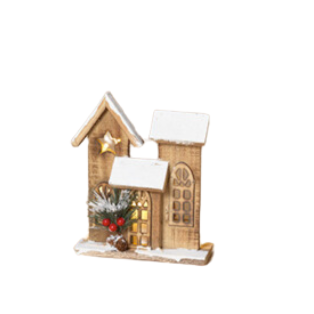 Light Up Wooden House Display All Natural - Penguin Gallery