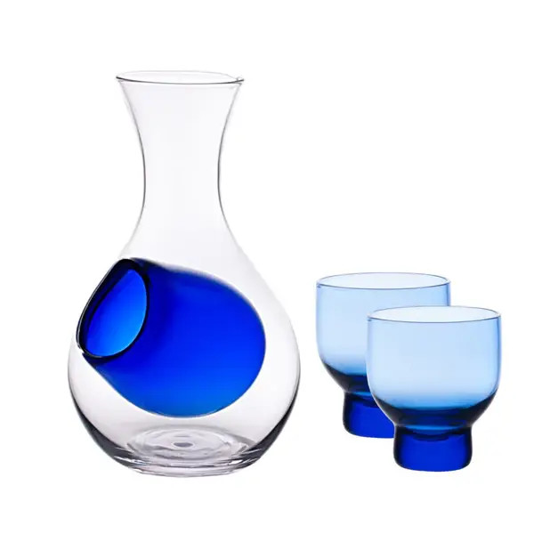 Blue Sake Bottle Glass & 2 Cups | Urban Tokyo | The Penguin Gallery