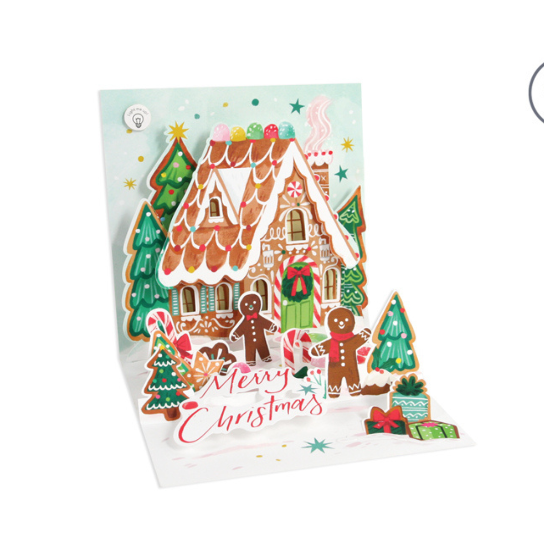 Pop-up Gingerbread House w/Lights Card| Up With Paper | The Penguin Gallery