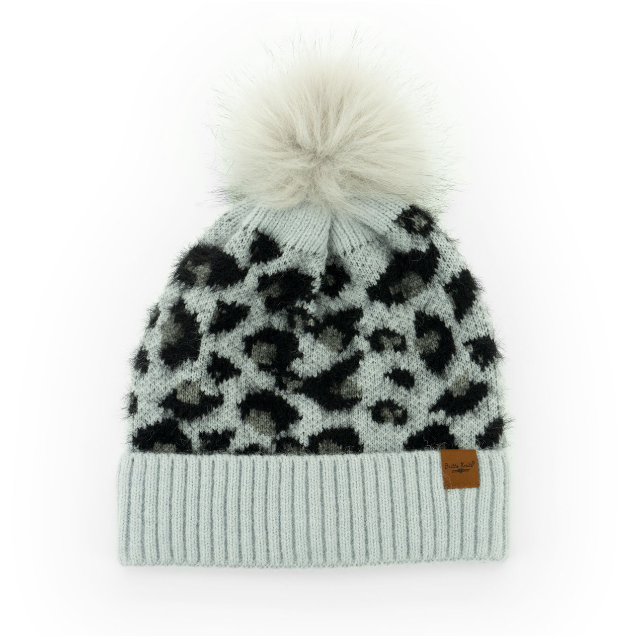Snow Leopard Pom Hat Gray | Britt's Knits | The Penguin Gallery