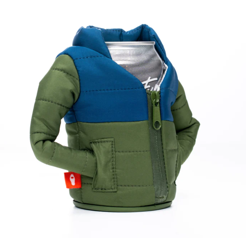 Puffy Jacket Koozie Olive Green/ Blue - Penguin Gallery