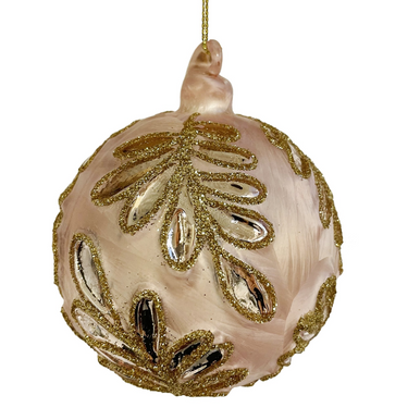 Pink Silver Moulded Leaf Ball Ornament| Shishi | The Penguin Gallery