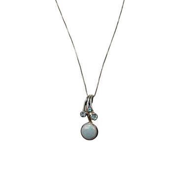 White Opal & Blue Topaz 3 Stone Necklace| BSS Jewelry | The Penguin Gallery