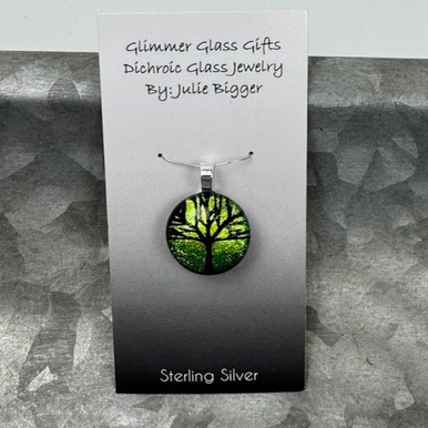 Dragonfly Dichroic Glass Round Tree Mini Green Necklace | Glimmer Glass ...