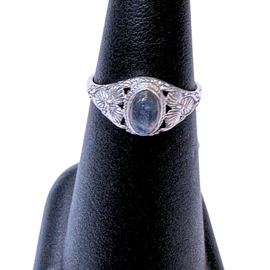 Labradorite Tiny Oval with Leaves Silver Ring S5| Designs by Bobby ...