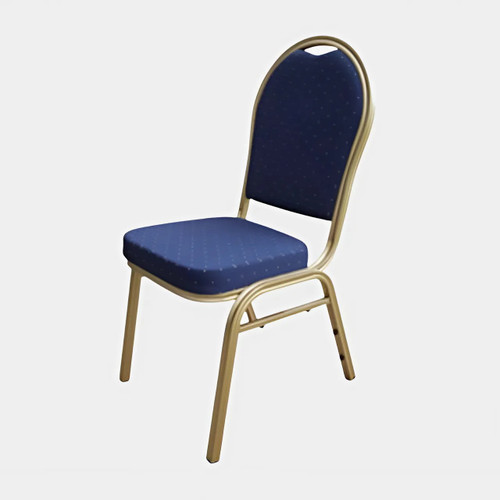 Blue Round Back Aluminium Banqueting Chair with Gold Frame