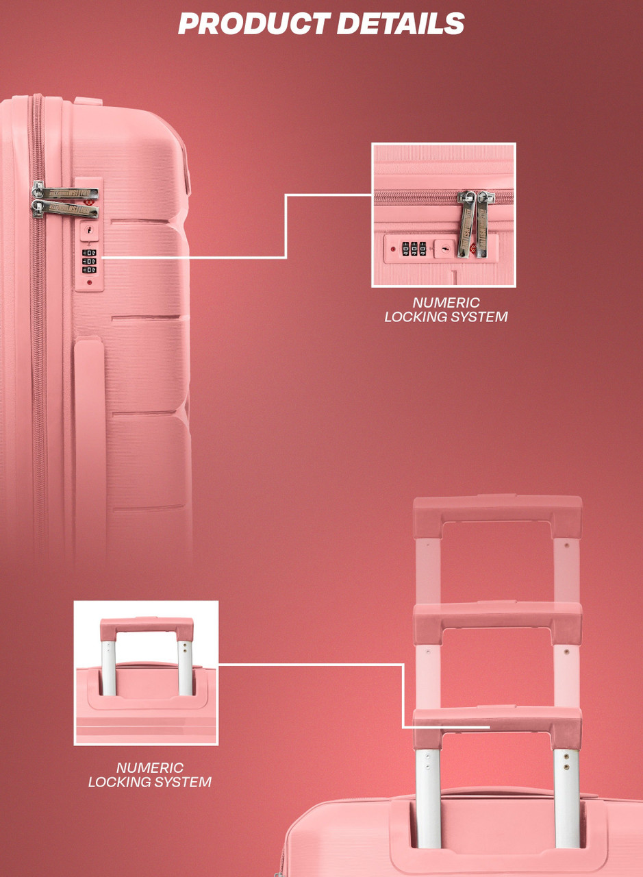 Pink Luggage Set (3-Piece): Durable Polypropylene, Spinners