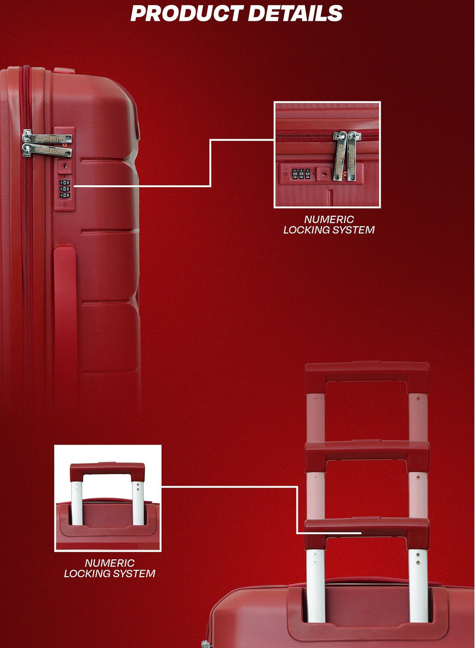 Red Luggage Set (3-Piece): Durable Polypropylene, Spinners
