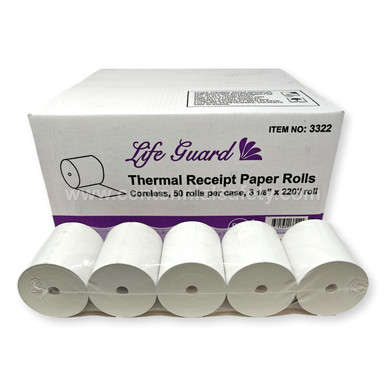 Life Guard Thermal Receipt Paper Rolls 3-1/8 x 220 50 Rolls/Case.