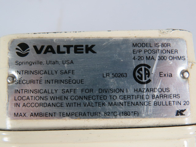 Valtek IS-80R Hazardous E/P Positioner 4-20mA 300OHMS 15VDC USED ...