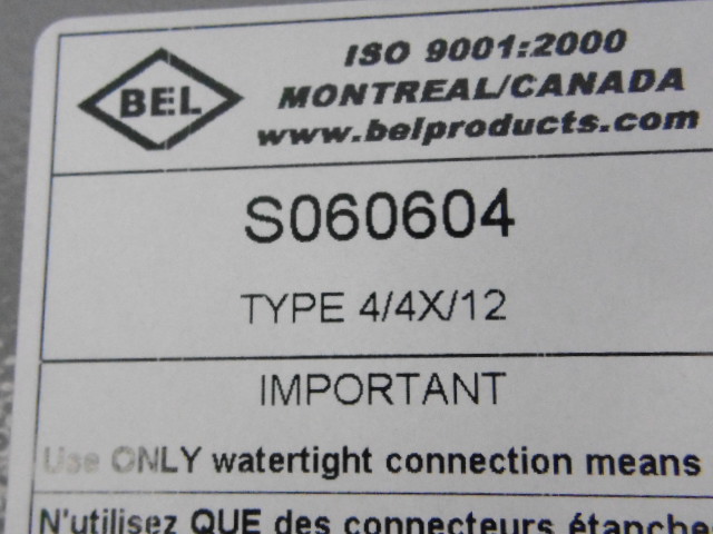 Bel S060604 Hinged Enclosure 6x6x4" ! NEW ! - Industrial Automation Canada