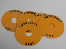 Generic Orange Emergency Stop Plastic Legend Plate 90mmOD 22mmID Lot of ...