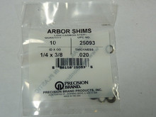 Precision Brand 25093 Arbor Shims 1/4 x 3/8 x .020 Pack of 10 ! NEW ...