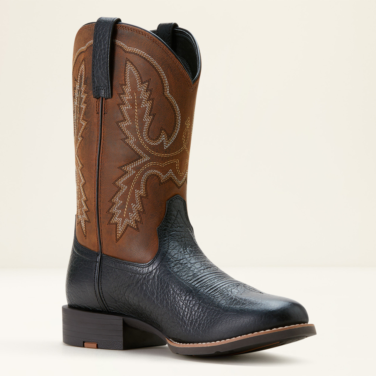 10053659 Ariat Men's Black Weathered Chestnut Sport Stratten Cowboy Boot