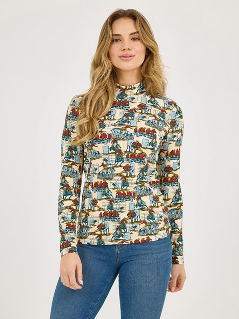 Wrangler Women's Western Rodeo Print Mock Neck Shirt