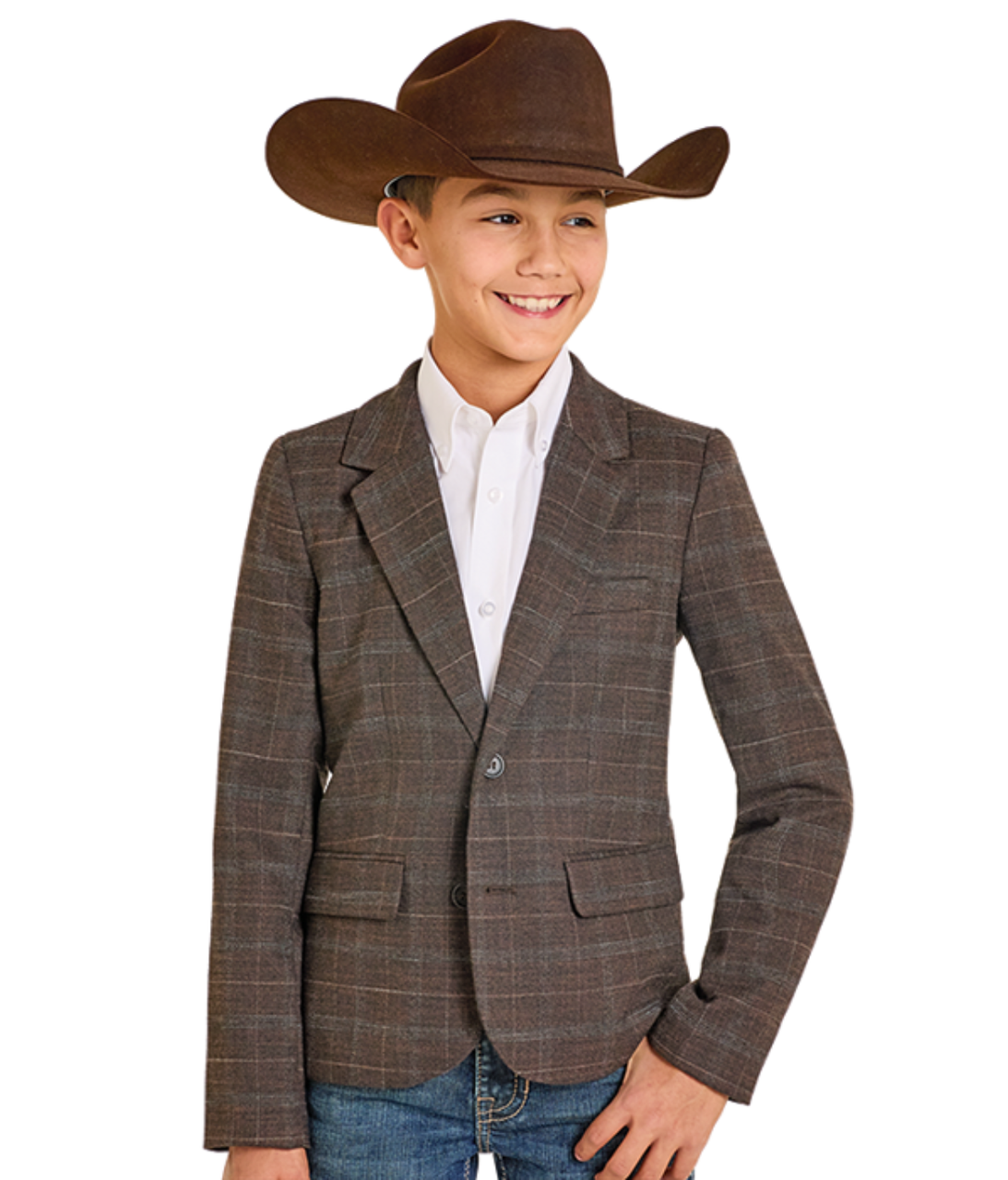 Rock & Roll Boy's Dark Brown Plaid Sport Coat