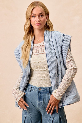 Women's Quilted Washed Chambray Vest