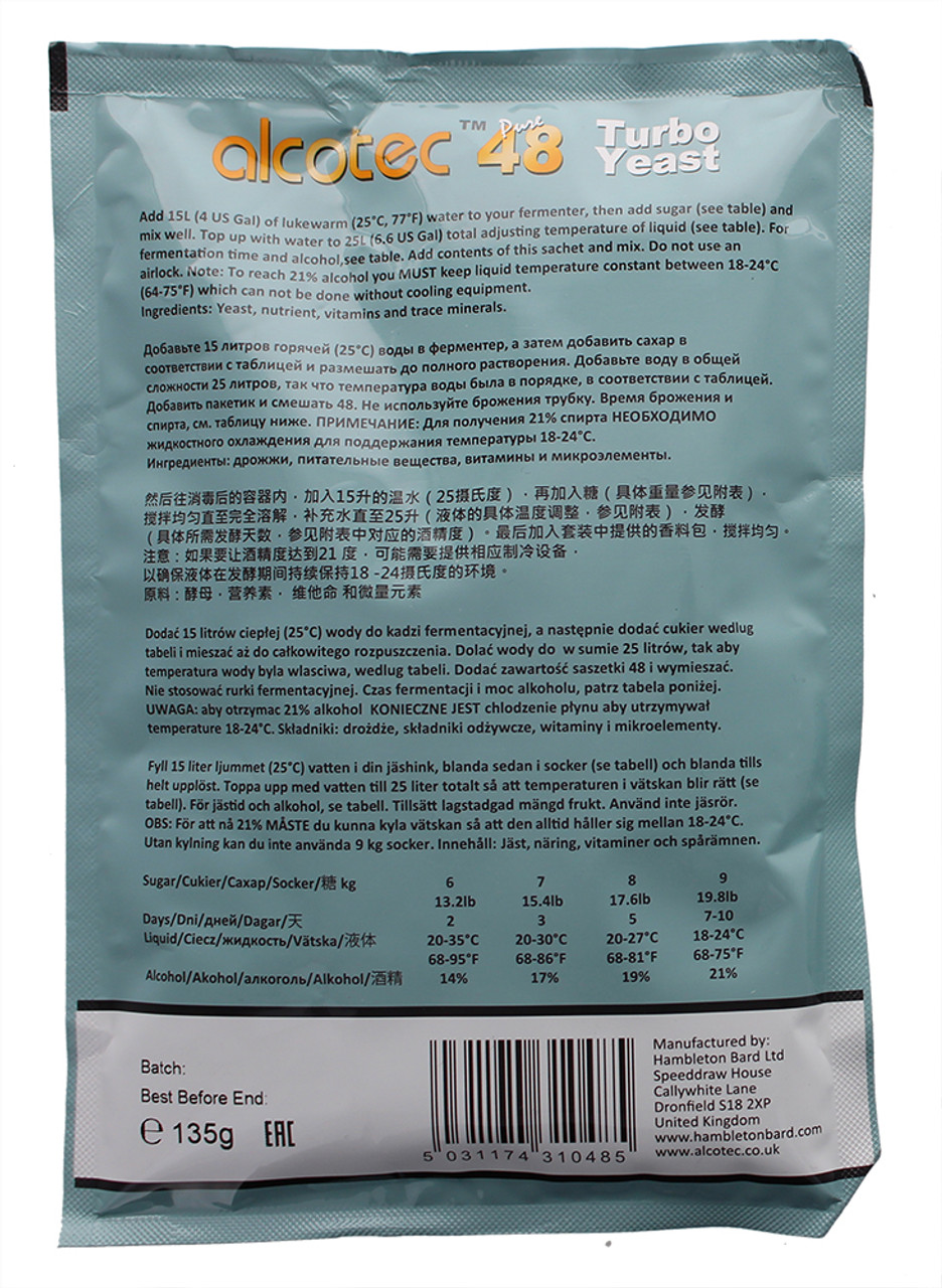 Alcotec 48-hour Turbo Yeast - 135 g - Home Brew Ohio