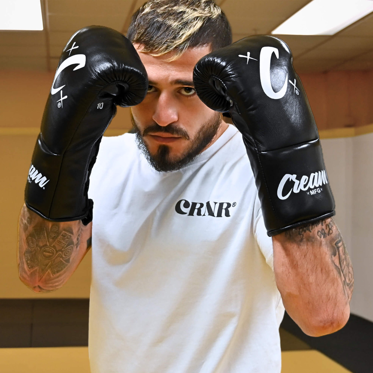 Cream TM1 Competition Boxing Gloves | Black | Combat Corner