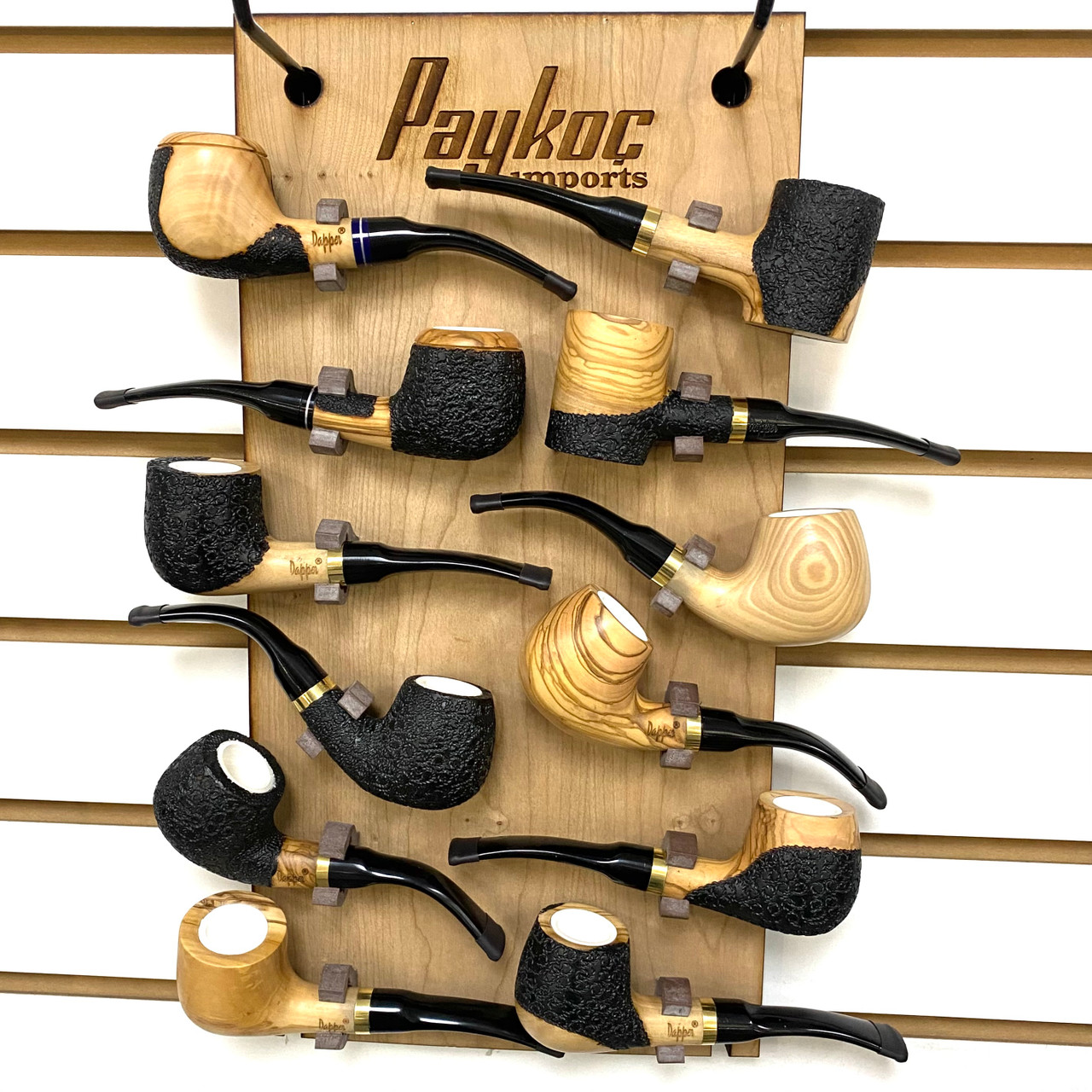Pipe Display Board Holds 12 Pipes Solid Wood - Paykoc Pipes