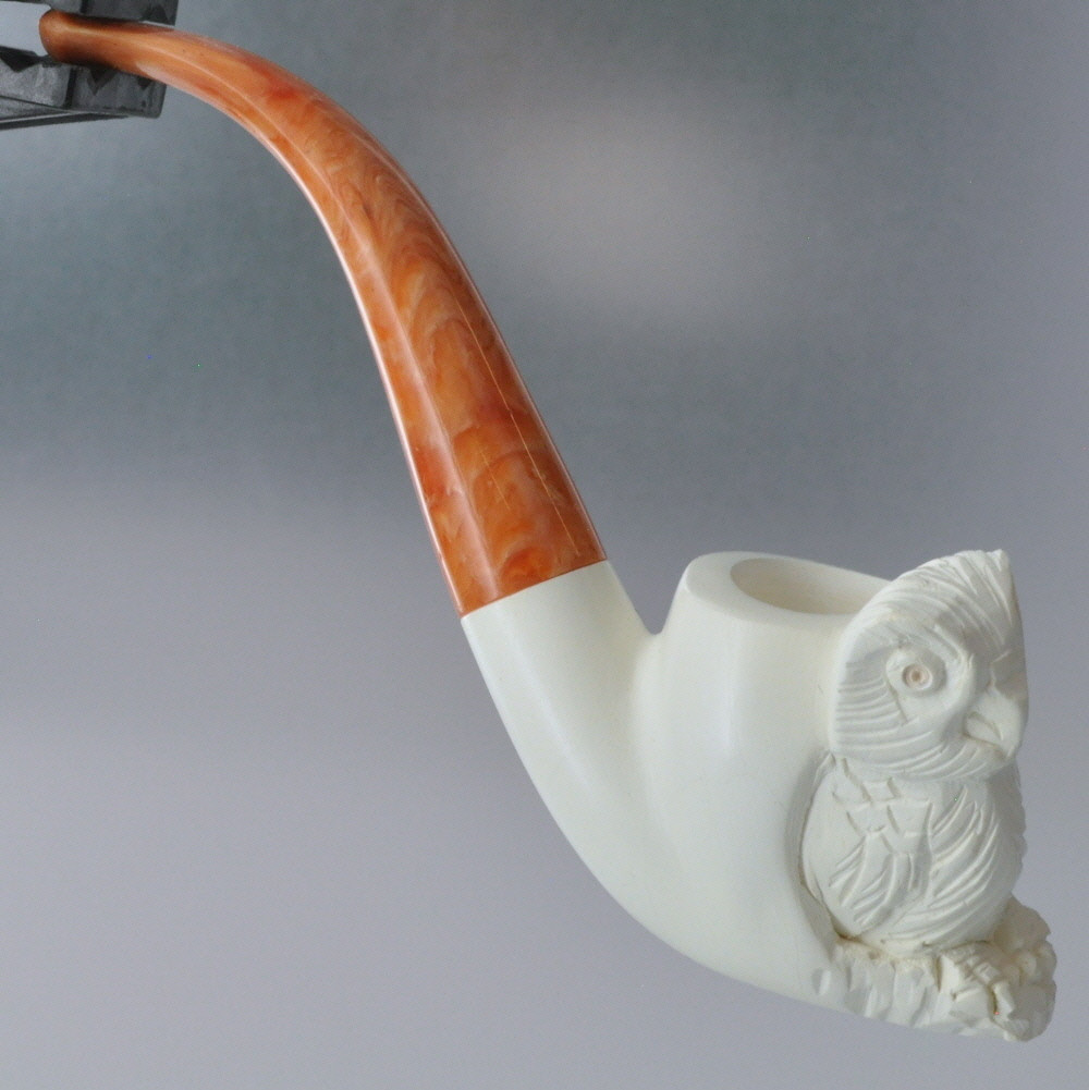Meerschaum Owl Figure Pipe 1/2 Bent By Paykoc M01318 - Paykoc Pipes