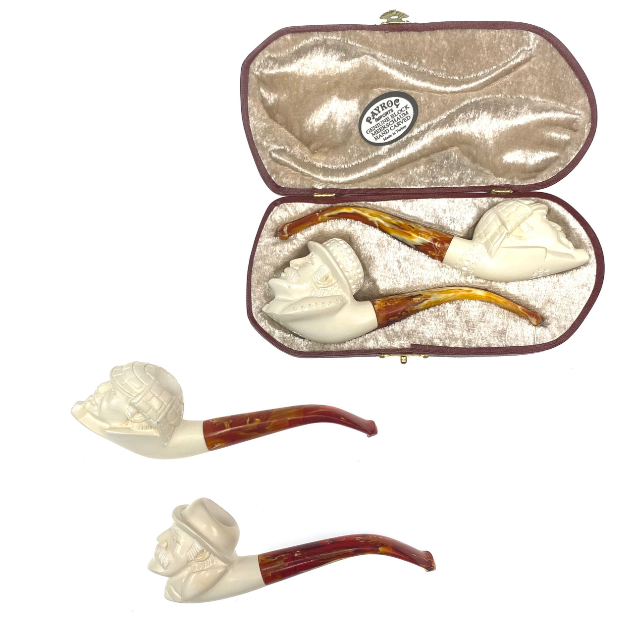 Sherlock and Watson Meerschaum Pipe 2 Piece Set with Case 1 Assorted ...