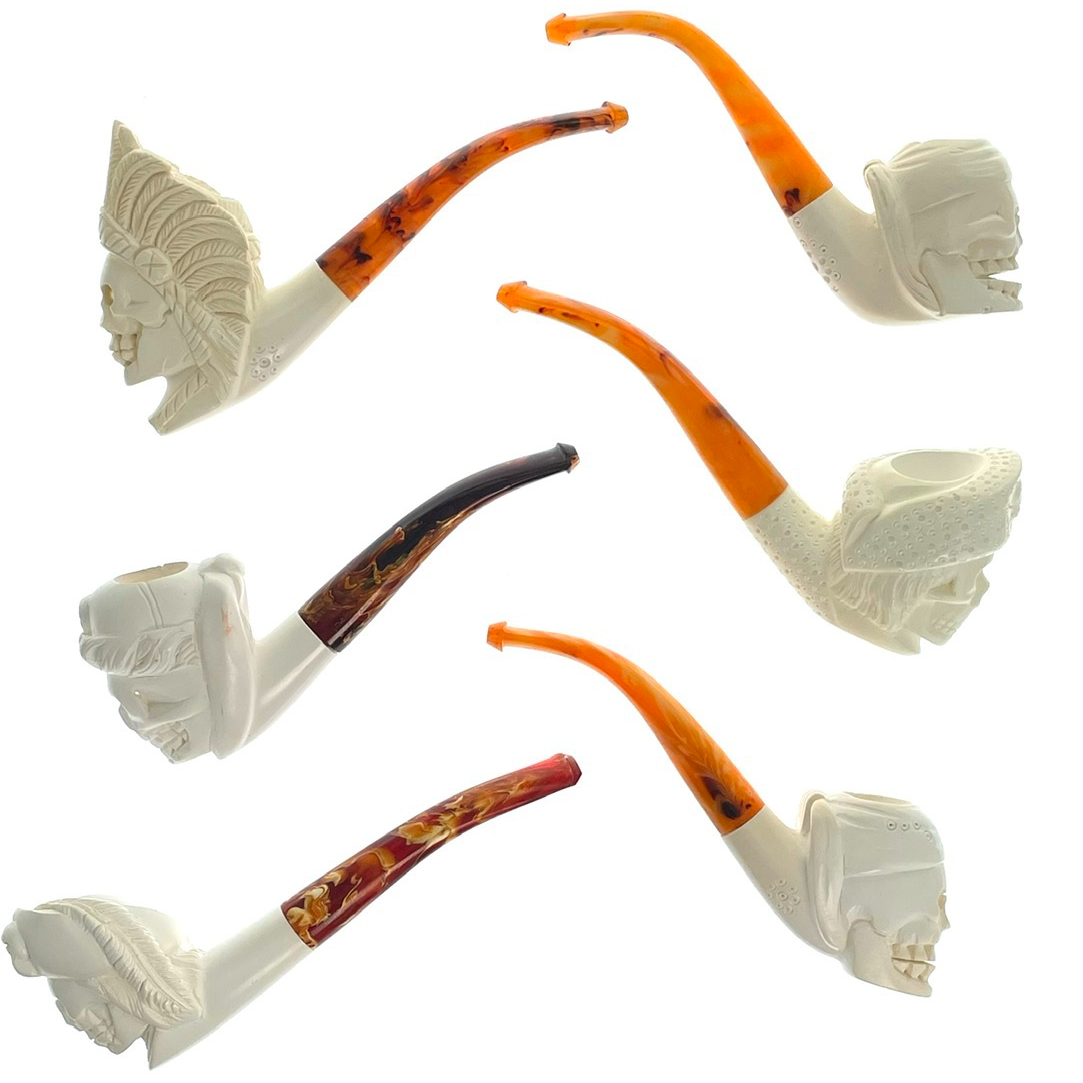 $65 Skull Pirate Meerschaum Mini Pipes with Case - Paykoc Pipes