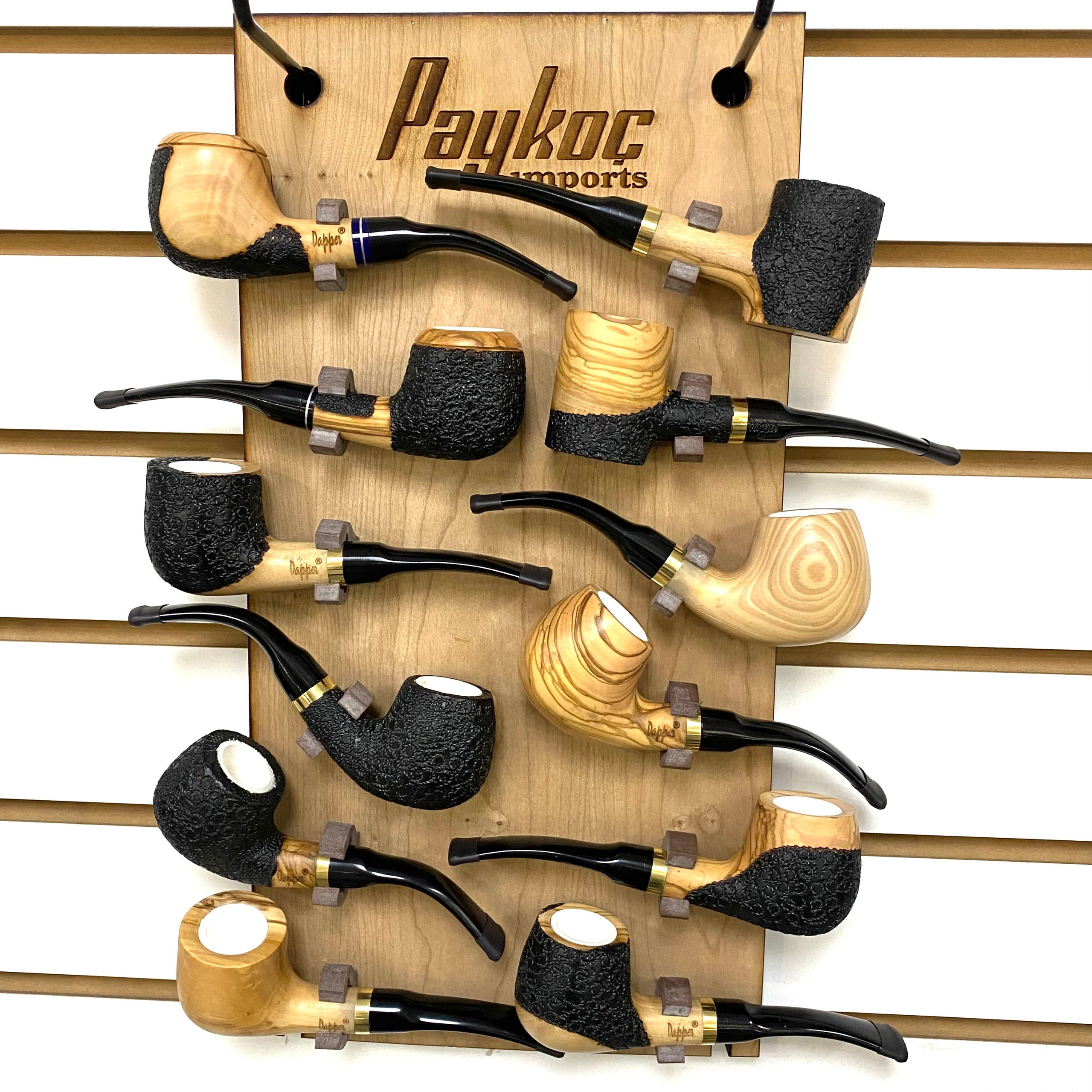 Pipe Display Board Holds 12 Pipes Solid Wood - Paykoc Pipes