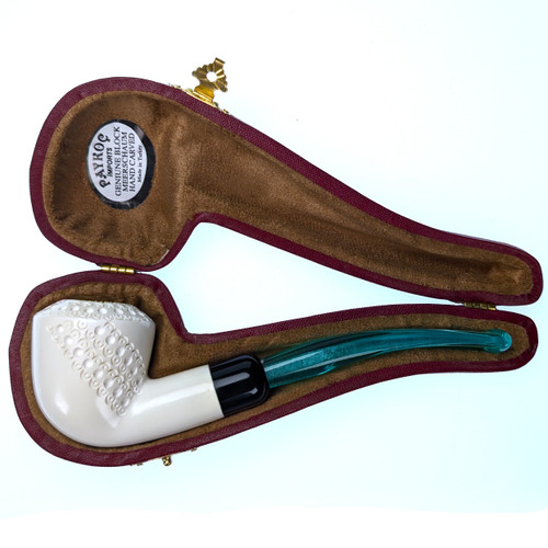 Meerschaum Dimple-Wrapped Apple Smoking Pipe w/ Glacial Blue Stem ...
