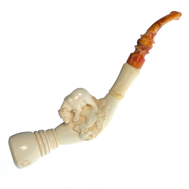 The Lion and His Dinner 1/2 Bend Meerschaum Pipe and Cigarette Holder ...