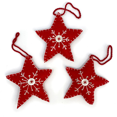 Red Felt Fabric Star Christmas Ornaments - Set of 3 - by Marilee Home ...