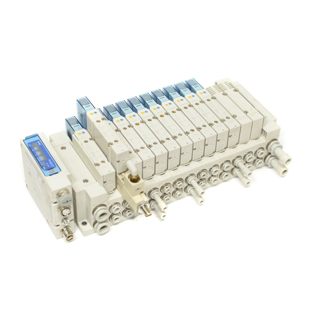 SMC Solenoid SY Valve Manifold w/ EX260-SEN1 Term, 11x SY5200-5U1 ...