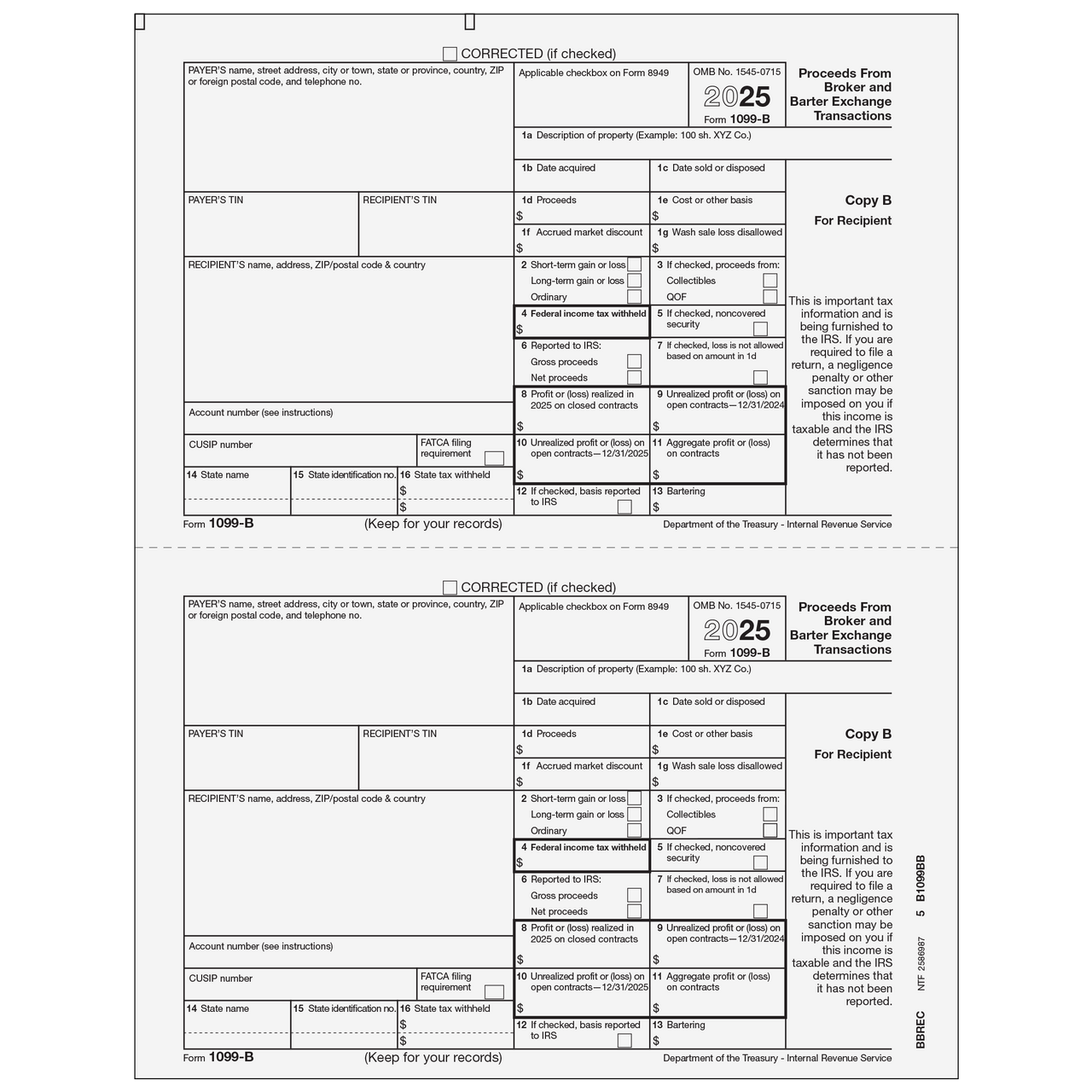 BBREC05 - Form 1099-B Proceeds From Broker and Barter Exchange Transactions - Copy B Recipient ...