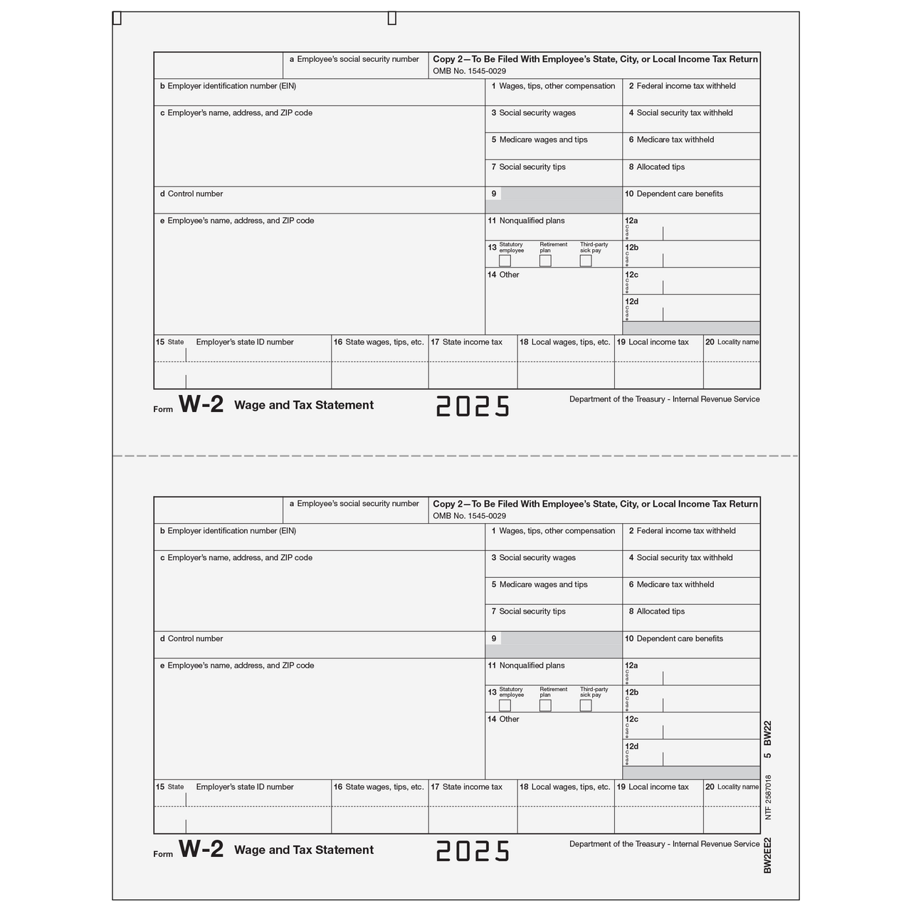 BW2EE205 - Form W-2 Employee State, City, or Local, Copy 2 ...