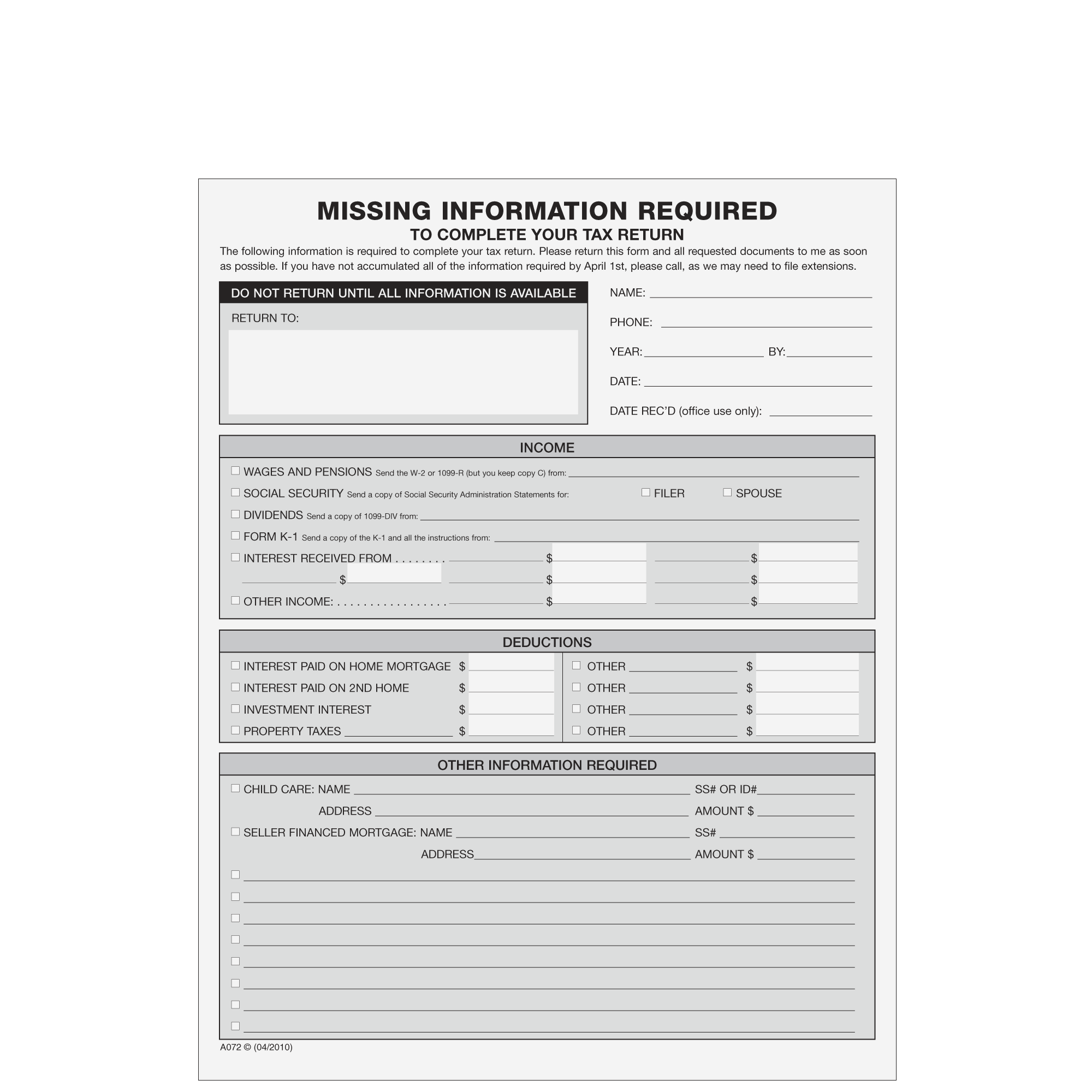 A072 - Missing Information Forms (with Checklists) - BrokerForms.com