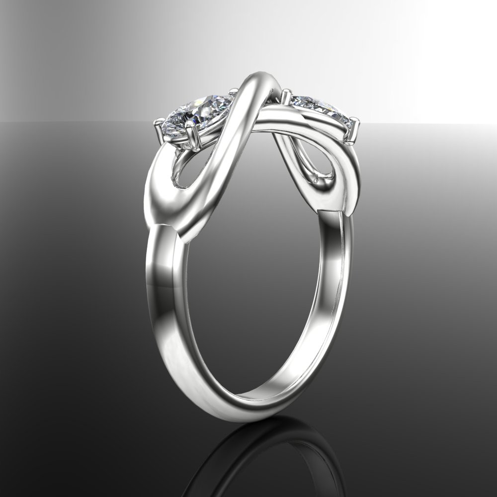 Two Stone Engagement Ring with Infinity Symbol and Diamonds
