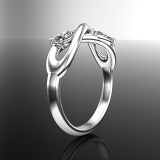 Two Stone Engagement Ring with Infinity Symbol and Diamonds