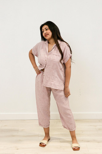 Tilly Linen 3/4 Pants Chambray Fondant Pink - TheLinenCottonCo