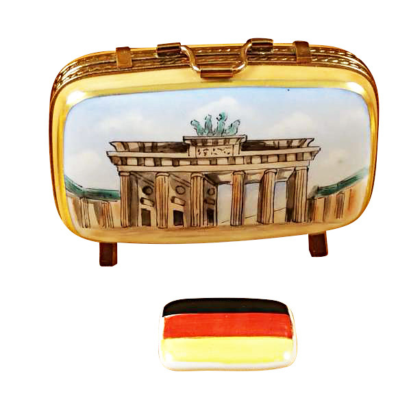 German Travel Suitcase W/Flag | Rochard Limoges Box | Christine's Closet