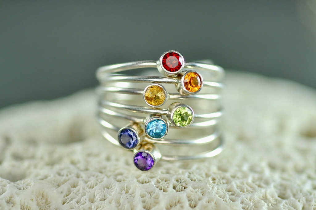 Rainbow stacking ring set, chakra rings - natural gemstones - Mu-Yin ...