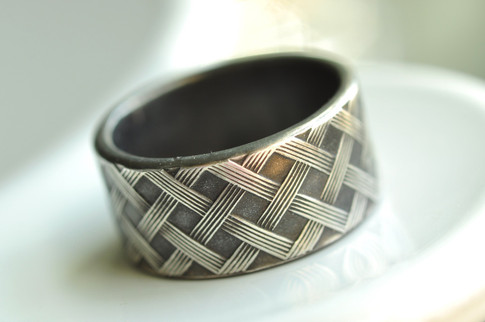 modern wide band - basket weave pattern ring in sterling silver ...