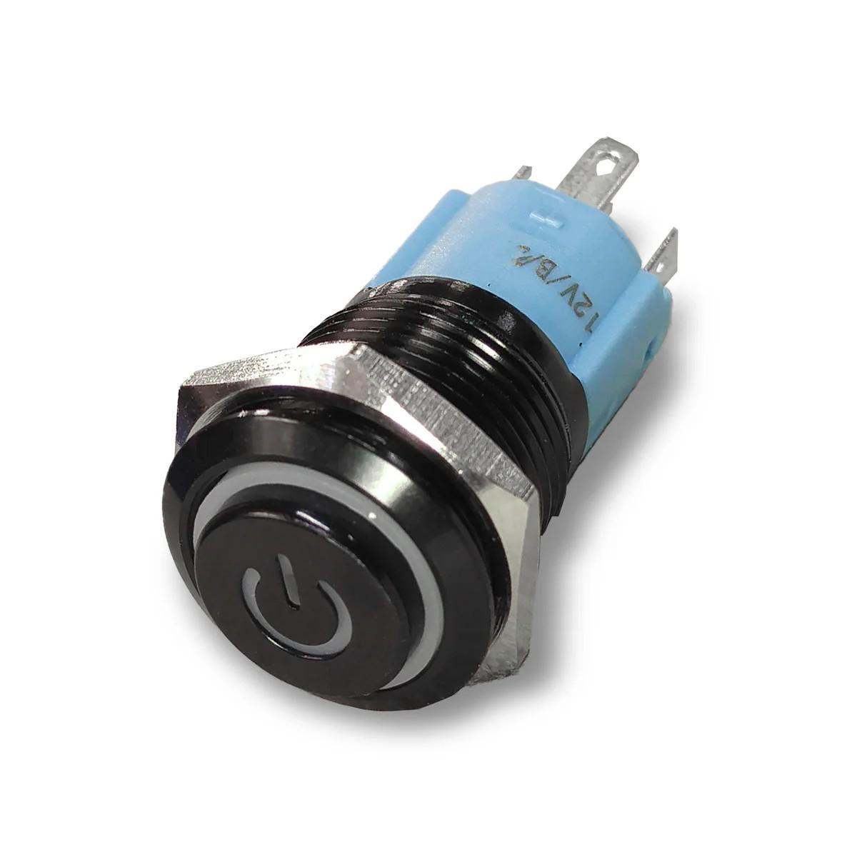 Latching Black Power Symbol 12V Push Button Switch SPDT - Down4Sound Shop