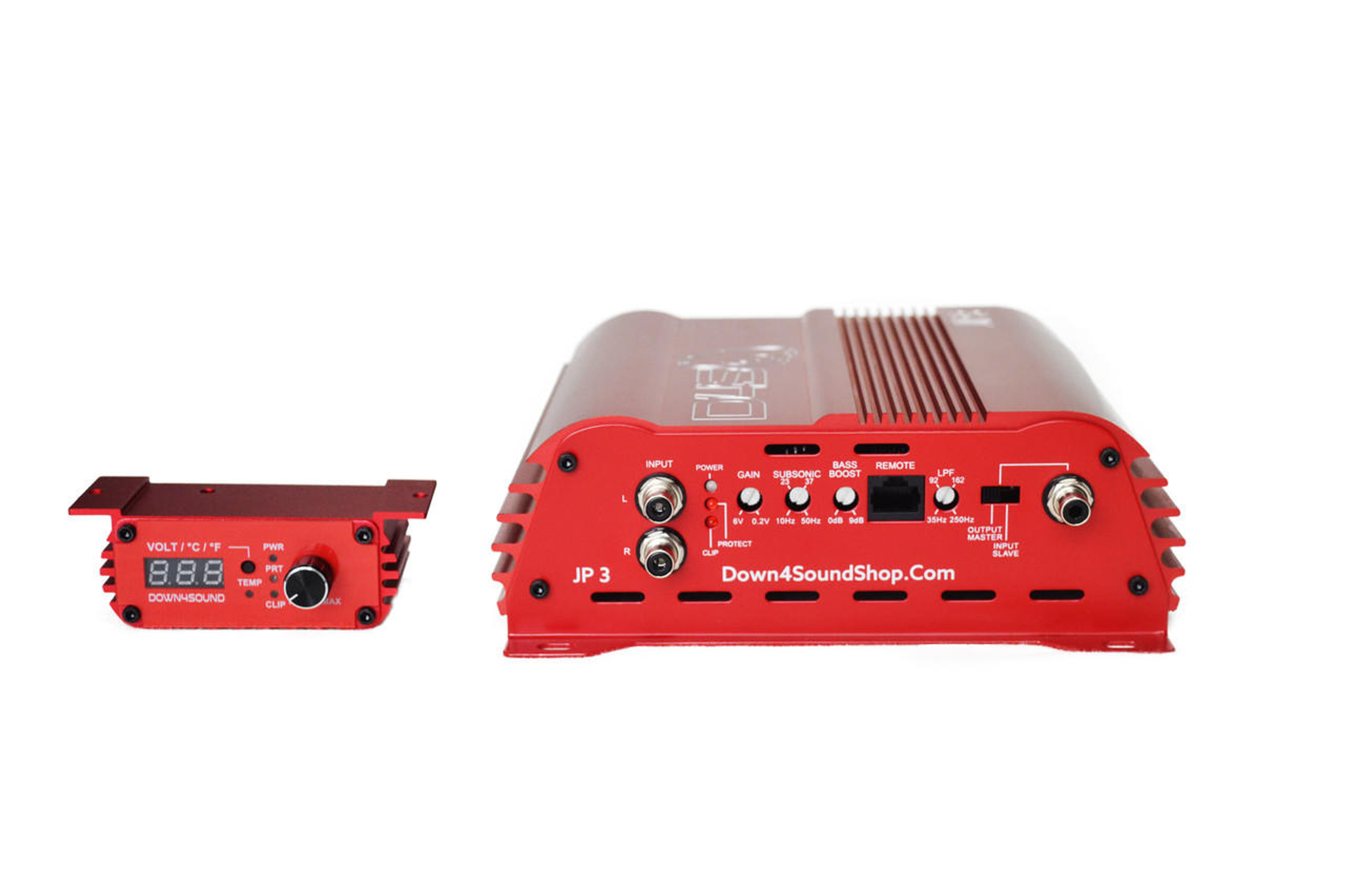 DOWN4SOUND JP3 CPT RED | 555W RMS - 4 2 1 ANY-OHM AMPLIFIER - Down4Sound Shop