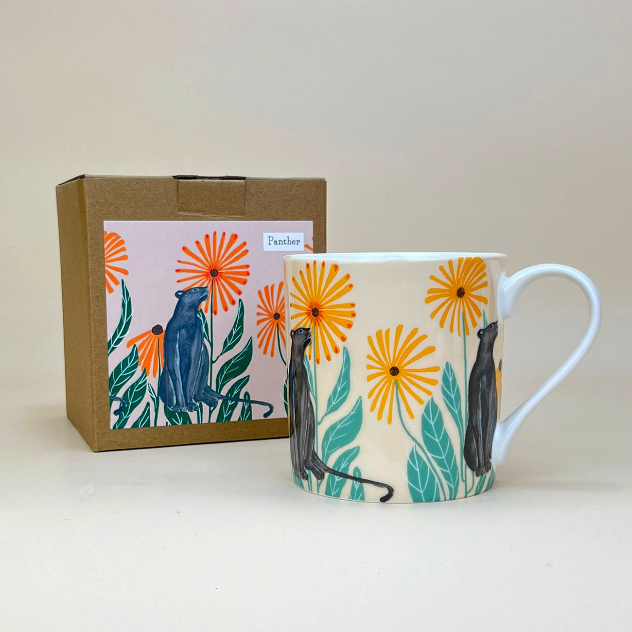 Panther Illustrated 375ml Bone China Mugs