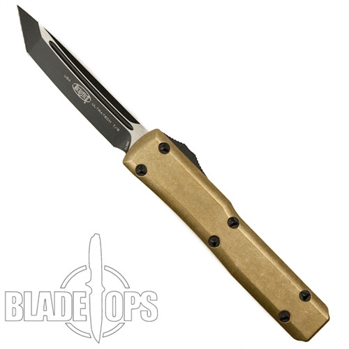 Microtech Brass Ultratech OTF Knife, Black Tanto Blade