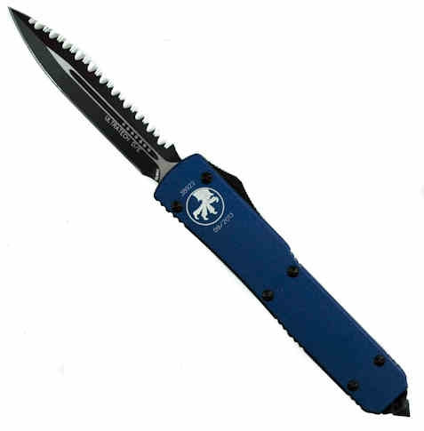 Microtech Ultratech Blue OTF, Plain/Full-Serrated Double Edge Blade ...